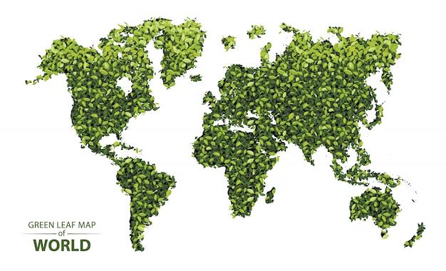 Green Leaf World Map Illustration with Intricate Organic Details ...