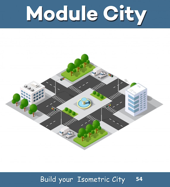 Isometric Module City Illustration with Buildings and Park | Jiffy Designs