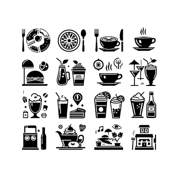Diverse Culinary Icons: Vibrant Collection of Food and Beverage Symbols ...