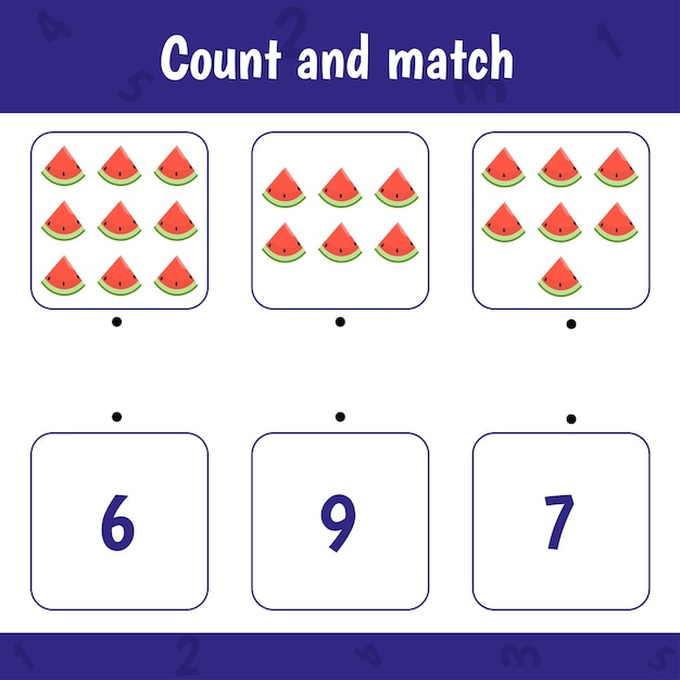 Educational Count and Match Illustration with Watermelons and Numbers ...