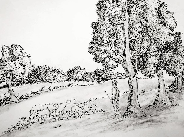 Intricate Pen-and-Ink Landscape With Towering Trees | Jiffy Designs