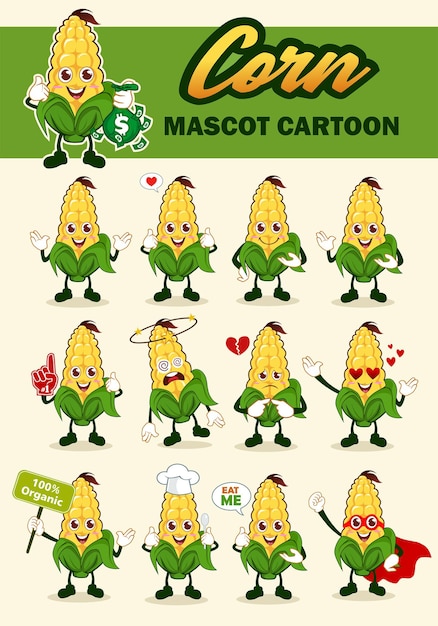 Cheerful Corn Mascot Cartoon Collection with Diverse Expressions ...