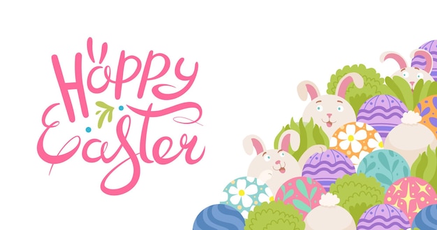 Vibrant Happy Easter Celebration with Bunnies and Eggs | Jiffy Designs