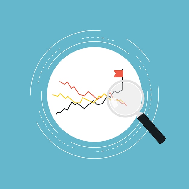 Magnifying Glass Analyzing Line Graph with Flag Marker | Jiffy Designs