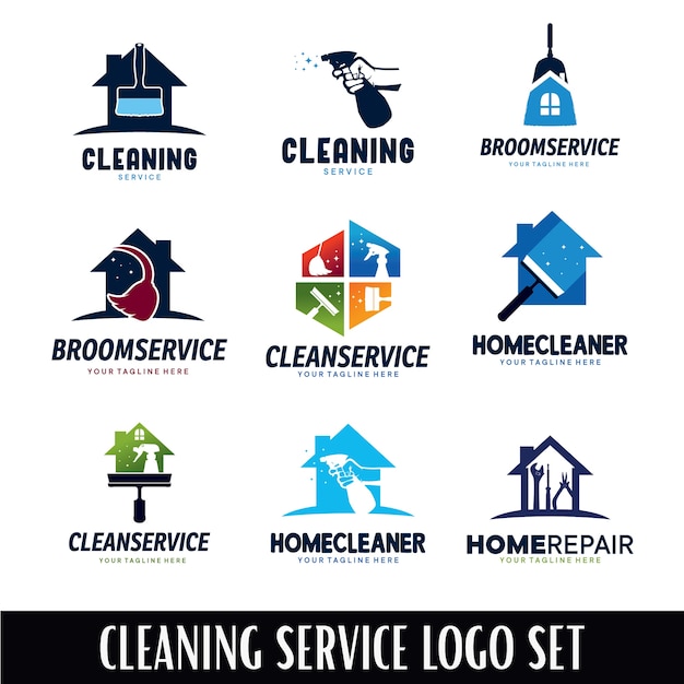 Diverse Cleaning Service Logos with Iconic Imagery and Text | Jiffy Designs