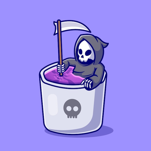 Grim Reaper Resting in Skull-Adorned Bucket | Jiffy Designs