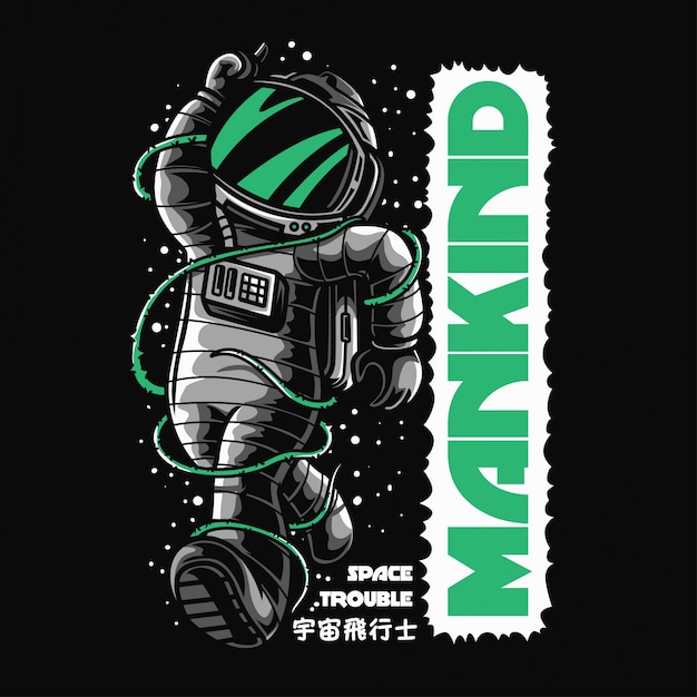 Astronaut in Space Trouble with Mainkind Text Illustration | Jiffy Designs