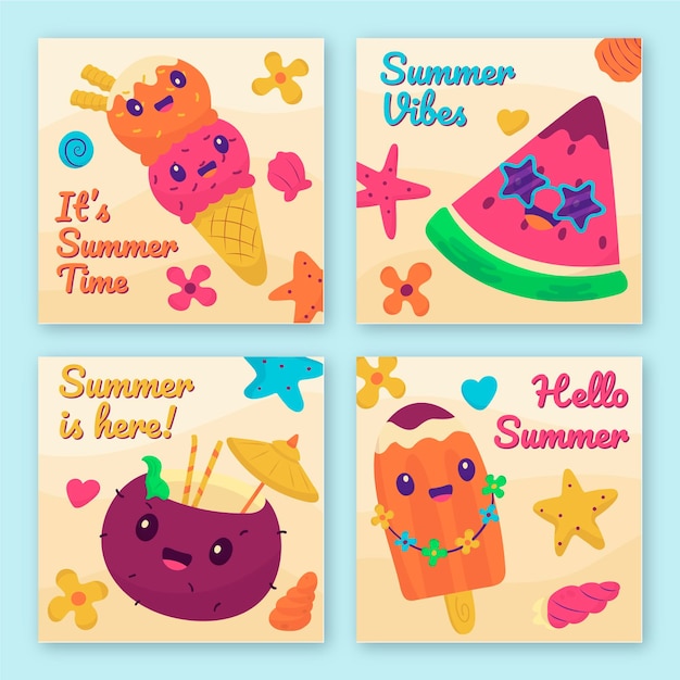 Vibrant Summer-Themed Sticker Collection with Cute Kawaii Characters ...