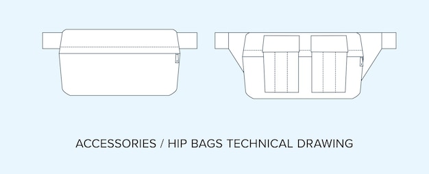 Sleek and Functional Hip Bag Technical Illustration | Jiffy Designs