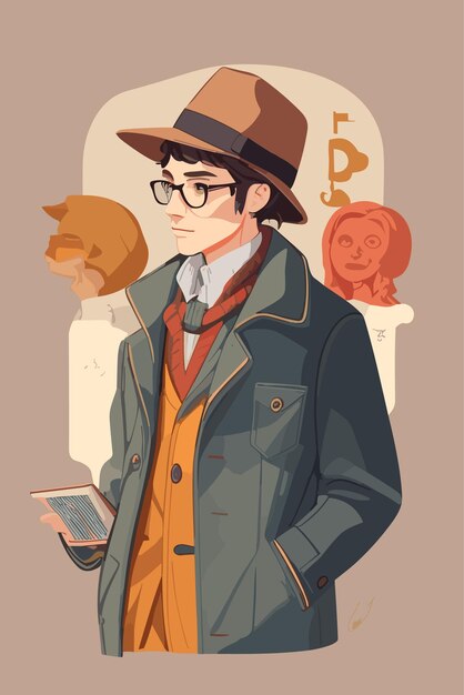 Stylish Detective in Trenchcoat Holding Magnifying Glass | Jiffy Designs