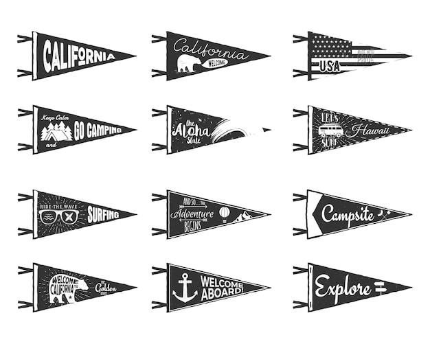 Vintage-Style California Pennant Flag Collection with Diverse Designs ...