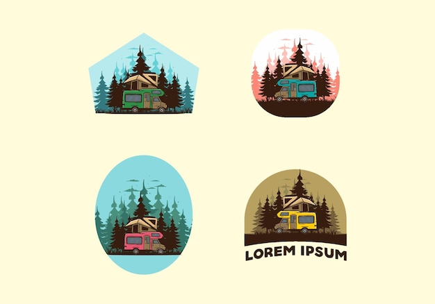 Vibrant Outdoor Adventure Emblem Collection with Campers and Cabins ...