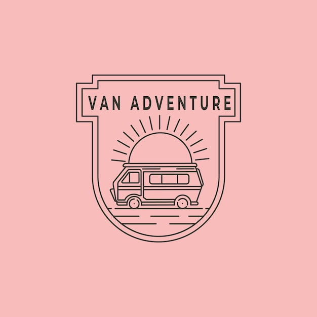 Iconic Van Adventure Emblem with Sunset Landscape | Jiffy Designs