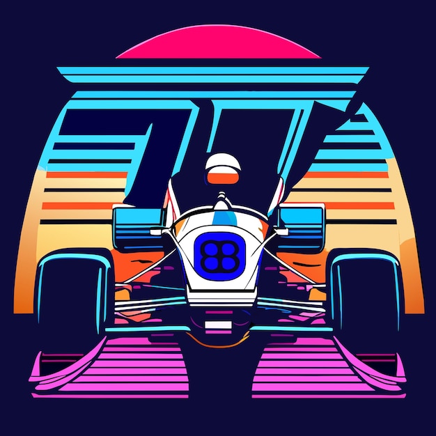 Retro Formula One Racing Car Soaring into the Sunset | Jiffy Designs