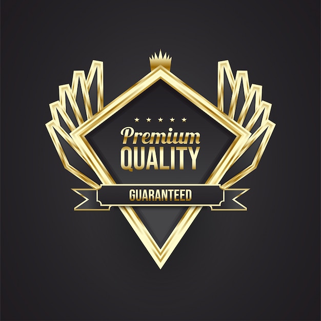 Elegant golden premium quality guarantee emblem with laurel wreath ...