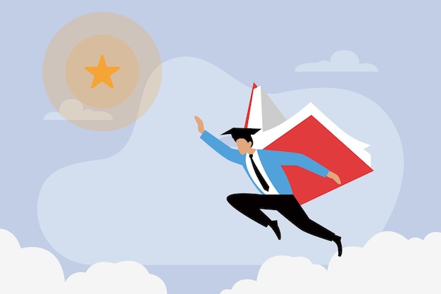 Ambitious Businessman Soaring to New Heights in the Sky | Jiffy Designs