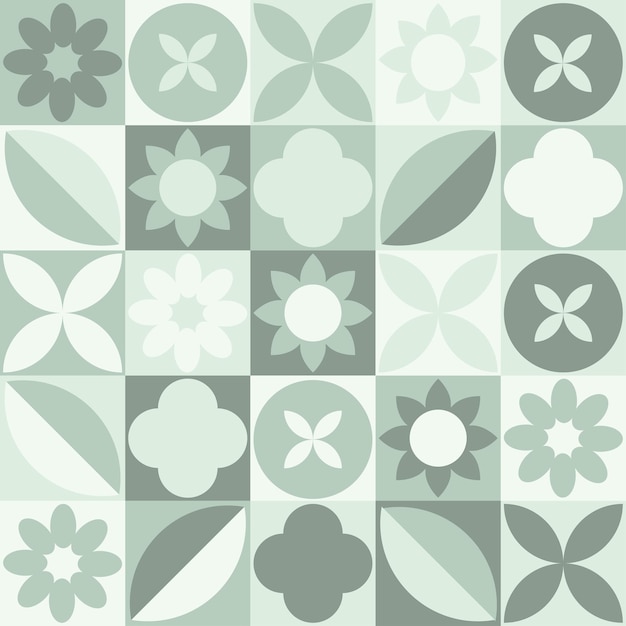 Geometric Floral Tile Pattern in Shades of Green and White | Jiffy Designs