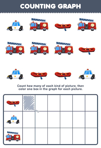 Colorful Counting Graph with Cartoon Emergency Vehicles | Jiffy Designs