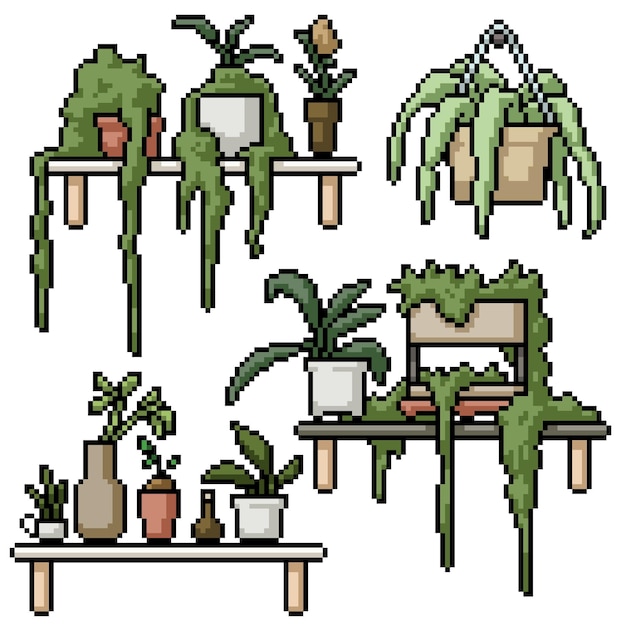 Vibrant Pixel Art Houseplants Adorning Shelves and Tabletops | Jiffy ...