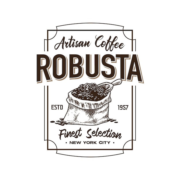 Vintage Artisan Coffee Robusta Label with Detailed Illustration | Jiffy ...