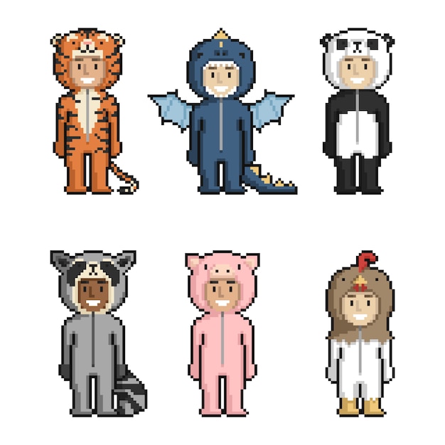 Whimsical Pixel Art Characters in Diverse Animal Costumes | Jiffy Designs