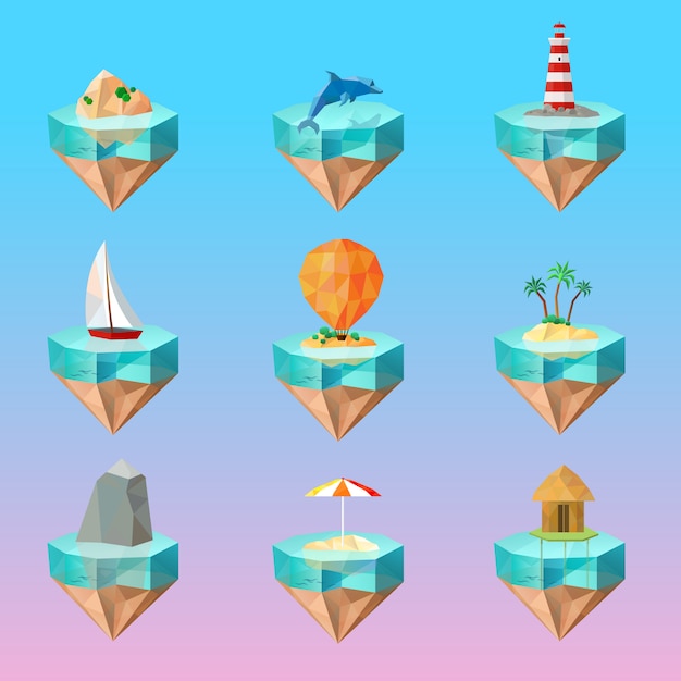 Vibrant Geometric Island Scenes: Diverse Tropical Imagery Collection ...