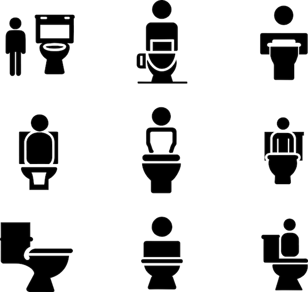 Diverse Toilet Icons Depicting Various Bathroom Fixtures | Jiffy Designs