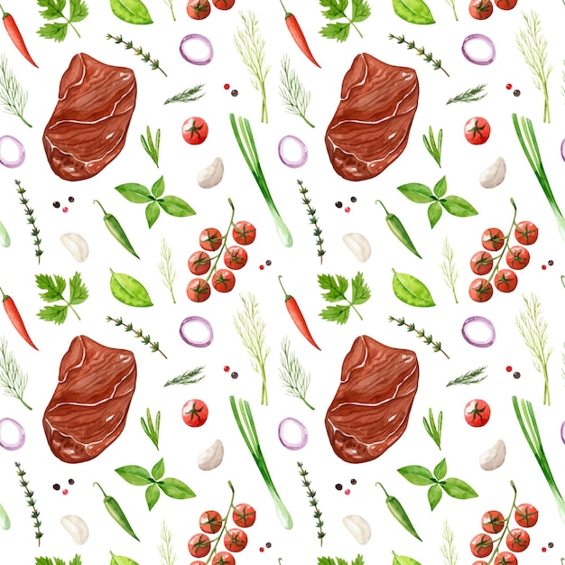 Delectable Culinary Delights: A Vibrant Herb and Meat Pattern | Jiffy ...