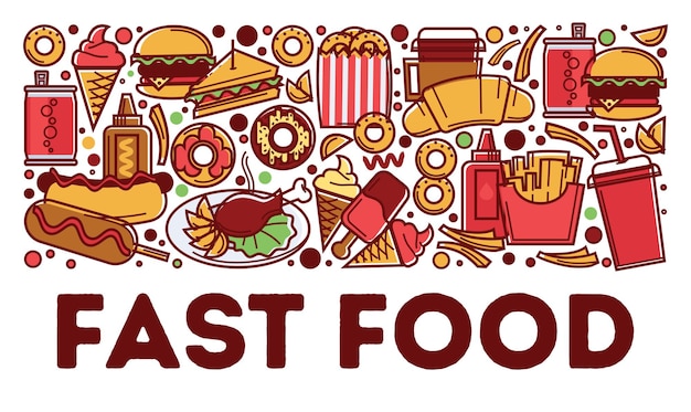 Vibrant Assortment of Classic Fast Food Icons and Symbols | Jiffy Designs