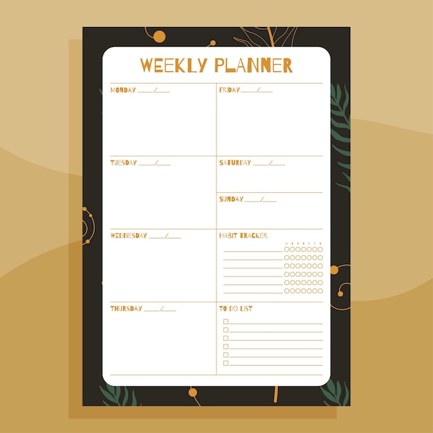 Elegant Weekly Planner with Botanical Motifs and Celestial Accents ...