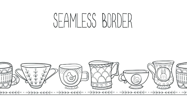 Charming Teacups Arranged in Seamless Border Design | Jiffy Designs