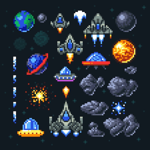 Vibrant Pixel Art Space Collection: Rockets, Planets, and Celestial ...
