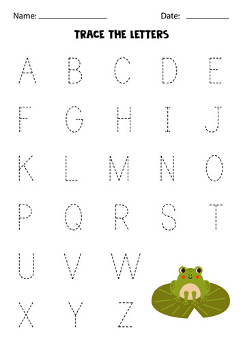 Tracing Uppercase Letters Of Alphabet. Worksheet With Cute Frog ...