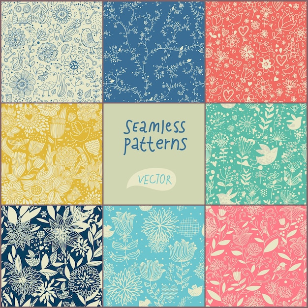 Vibrant Floral Seamless Pattern Collection in Varied Color Palettes ...