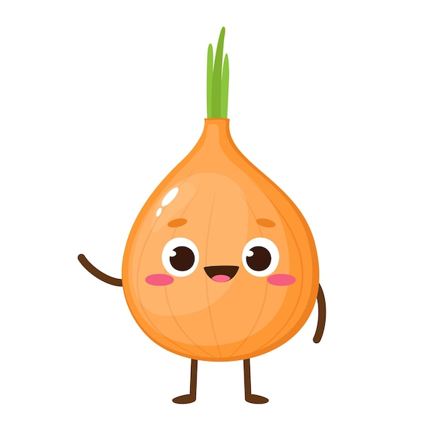 Cheerful Cartoon Onion with Friendly Expression and Green Leaves ...