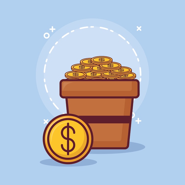 Vibrant Coin Bucket Illustration with Money Symbol Clipart | Jiffy Designs