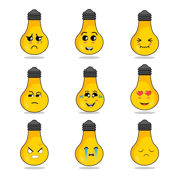 Expressive Lightbulb Faces: Diverse Emotions in Cartoon Style | Jiffy ...