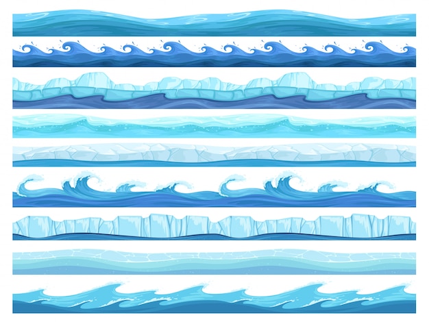 Diverse Collection of Stylized Blue Ocean Wave Patterns | Jiffy Designs