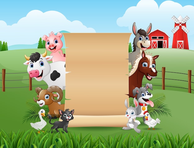 Charming Farm Animal Friends Surround Rustic Scroll Backdrop | Jiffy ...