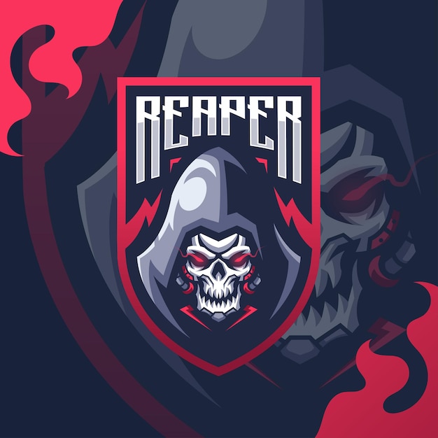Menacing Reaper Emblem with Fiery Backdrop | Jiffy Designs