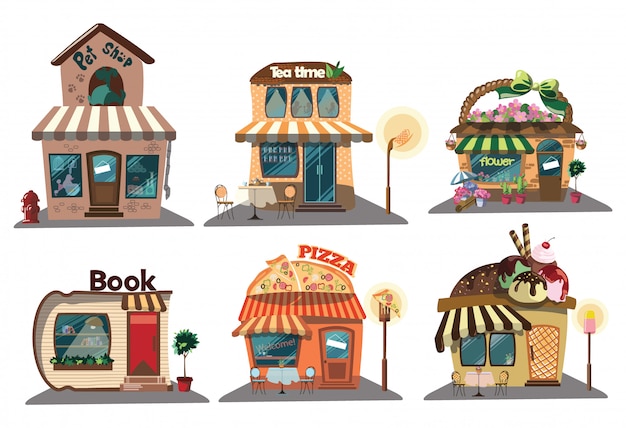 Charming Cartoon Storefronts: A Whimsical Neighborhood of Shops and ...