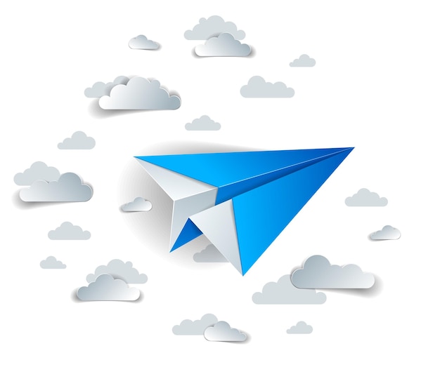 Soaring Paper Plane Amid Fluffy Clouds in the Sky | Jiffy Designs