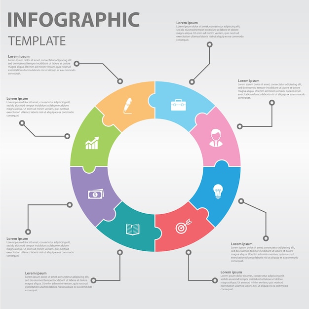 Colorful Circular Infographic Template with Numbered Sections and Icons ...