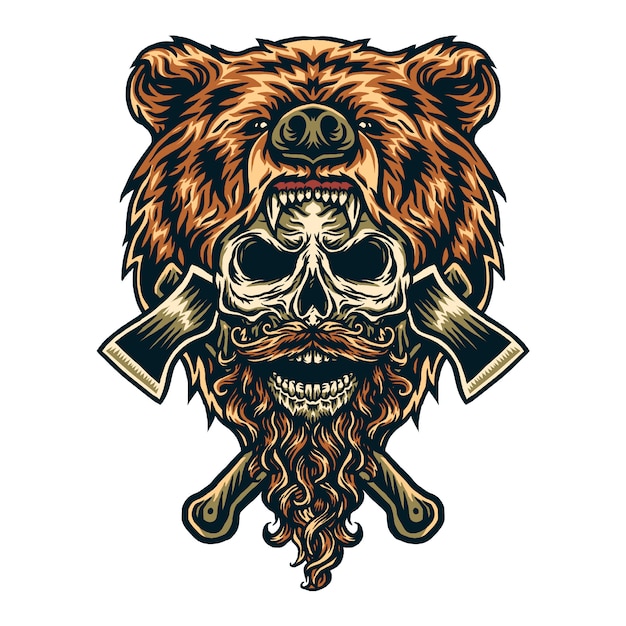 Ferocious Bear Skull with Crossed Rifles Illustration | Jiffy Designs