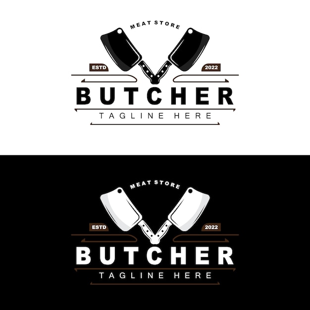 Butcher Meat Shop Logo with Crossed Cleavers | Jiffy Designs