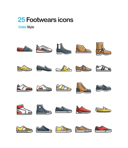 Diverse Collection of 25 Stylish Footwear Icons | Jiffy Designs