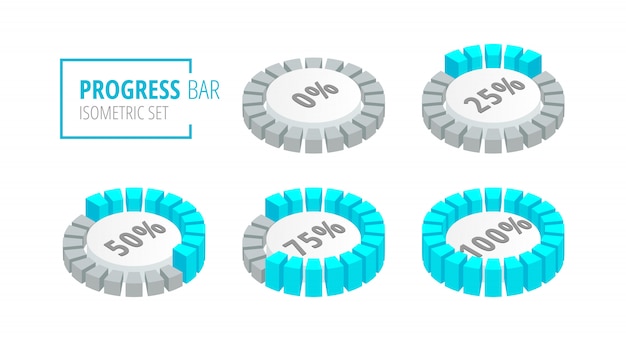 Vibrant Isometric Progress Bars Depicting Percentage Completion | Jiffy ...