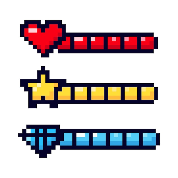 Vibrant Pixel-Art Style Gaming Health Bars and Power-Up Icons | Jiffy ...