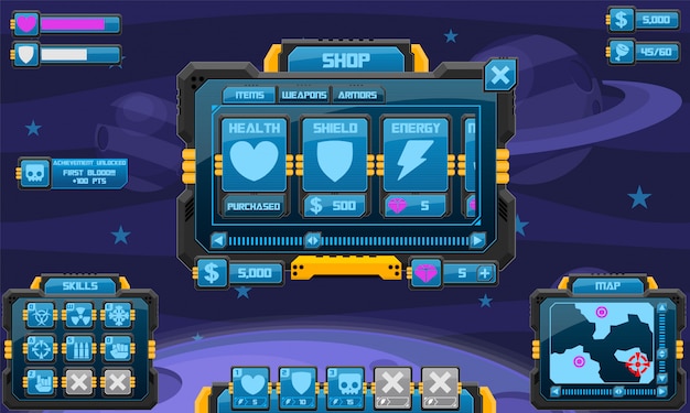 Vibrant Pixel Art Space Game Interface with Shop and Inventory | Jiffy ...