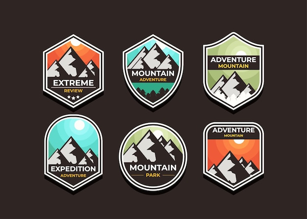 Diverse Collection of Vibrant Mountain Adventure Badges and Emblems ...